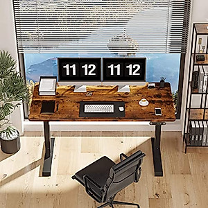 KKL 55-inch Height Adjustable Electric Standing Desk, 55 x 28 Inches Stand Up Desk with Splice Board and Hook, Sit Stand Desk with Rustic Brown Top and Black Frame