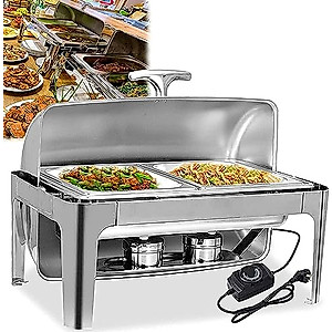 Stainless Steel Chafing Dishes, Electric Food Buffet Warmer, Rectangular Catering Chafer Warmer Set with Removable Warming Trays for Parties and Buffet 9L