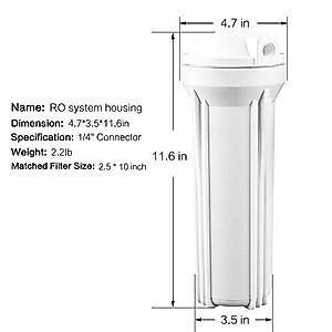Geekpure 10 Inch Reverse Osmosis Water Filter Housing for RO Filtration System-1/4" Port-Fit for 2.5"x10" Filters (1)