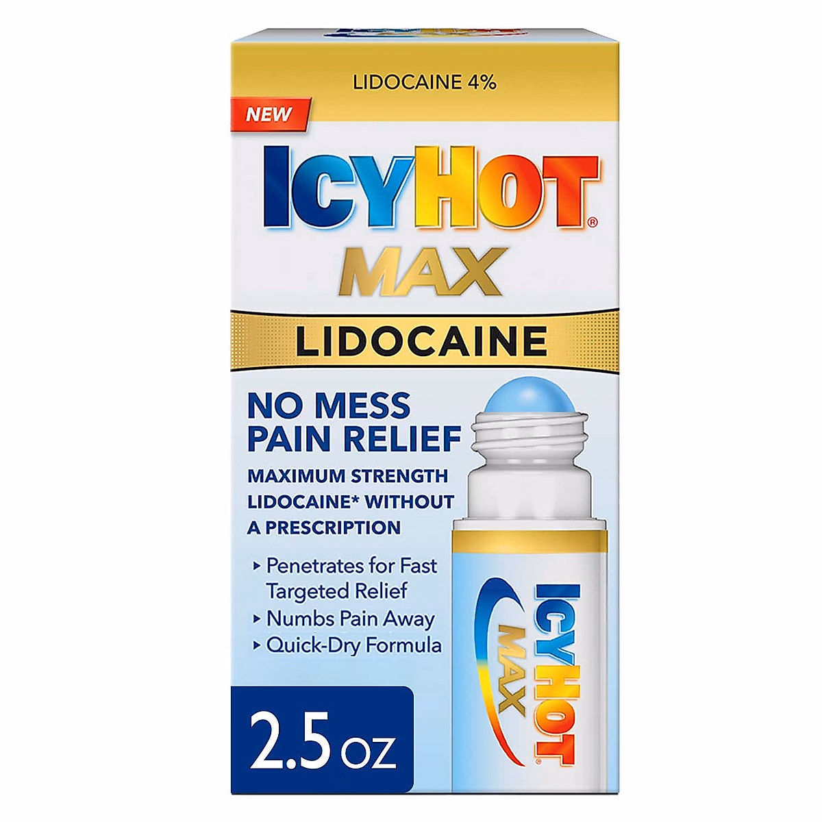 Icy Hot Maximum Strength Lidocaine No-Mess Pain Relief Liquid, No-Mess Applicator, 2.5 Ounces