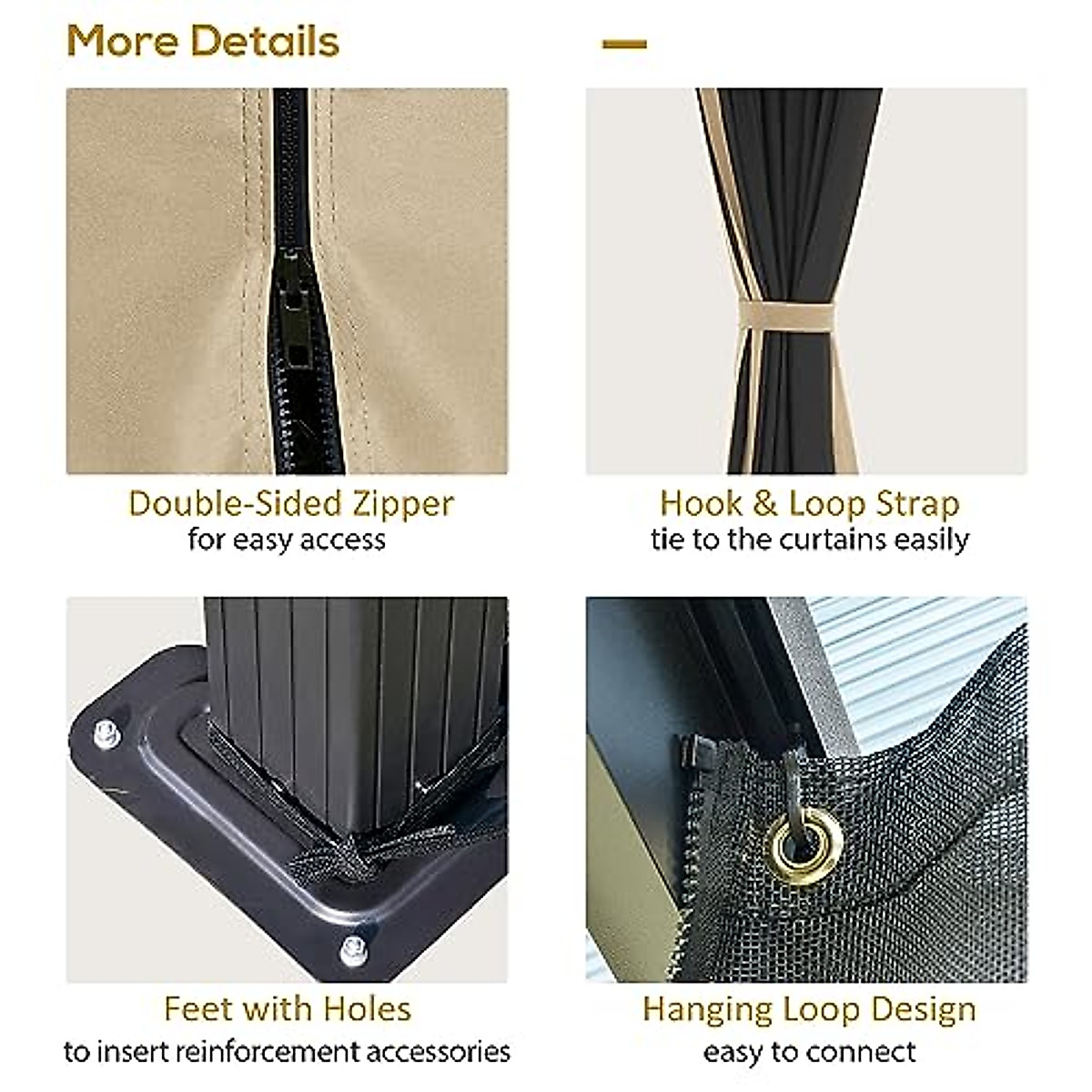 Outsunny 10' x 12' Hardtop Gazebo Canopy with Polycarbonate Roof, Aluminum Frame, Permanent Pavilion Outdoor Gazebo with Netting, for Patio, Garden, Backyard, Deck, Lawn, Khaki