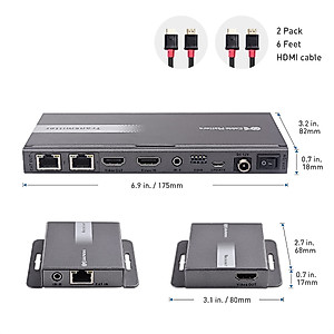 Cable Matters 4K 1x2 HDMI Extender Splitter (4K HDMI Over Ethernet Extender Kit) for 1-to-2 Setups – Supports 4K up to 131 Feet / 1080p up to 230 Feet