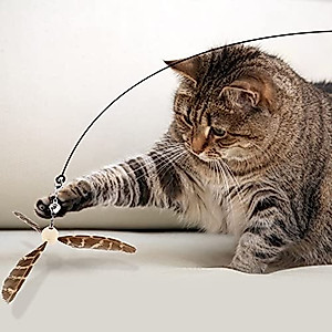 Jetczo Cat Feather Toys, Cat Wand Toys, Interactive Cat Toys with 3 Feather Refills, 30.7“ Steel Wheel with Feather Bell for Kitty Kitten (Windmill Feathers)