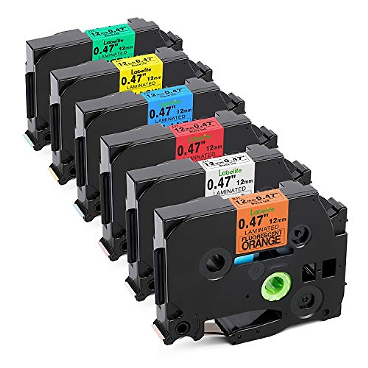Compatible Label Tape Replacement for Brother Ptouch TZe-231 Label Tapes Bundle with Replacement TZe Label Tape Multicolor, 0.47" x 26.2', Black on White/Orange/Red/Blue/Yellow/Green (Total 10-Pack)
