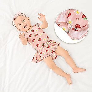 LITTLE JAMJAMS Baby Twirl Skirt Bodysuit - Infant Girl Clothes - Viscose from Bamboo - Strawberry Sweetie Pink 12-18 Months