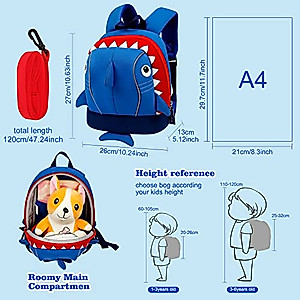 yisibo Kids Backpack with Safety Leash,Anti-lost Children Toddler Backpack for Boys Girls Baby (Shark With Safety Leash(1-6 Years))