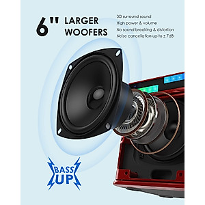 FULLIFE Karaoke Machine, Portable Bluetooth Karaoke Speaker with 2 Wireless Microphones for Adults & Kids, PA System with LED Light, Home Karaoke Set, Supports TF/AUX/USB, for Parties, Meetings