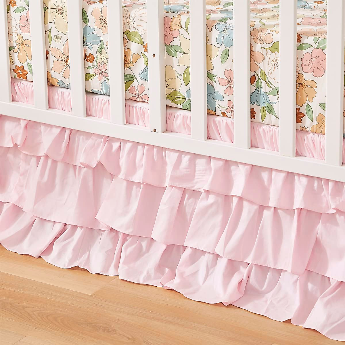 Brandream Crib Bedding Set for Girls 3 Pieces Floral Baby Nursery Bedding Set with Enchanting Blossoms Painterly Petals Leaves Design, Cotton