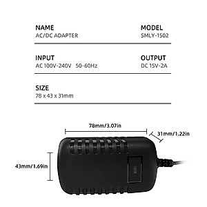 YLYLXIMA 15V 2A Power Supply 15V 2A Adapter, AC 100-240V to DC 15V 2A Wall Charger 5.5mm X 2.5mm US Wall Plug Switching Power for LED Strip, Audio and Video Equipment.