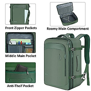 Carry on Bag, 50L Travel Bag Flight Approved Travel Backpack with 3 Packing Cubes Weekender Bags for Women Men Hiking Backpack Water Resistant Rucksack Casual Daypack Traveling Essentials, Green