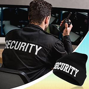 Panitay 12 Pcs Cuffed Beanie Knitted Beanie Hat Embroidered Hat Black Winter Skull Cap for Men Women (Black, White,Security)