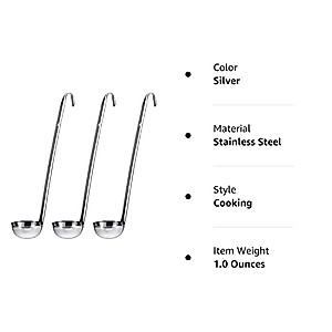 meekoo 3 Pieces Stainless Steel Ladle Soup Handle Ladle with Pouring Rim for Kitchen Cooking Soup Sauce (1 oz)