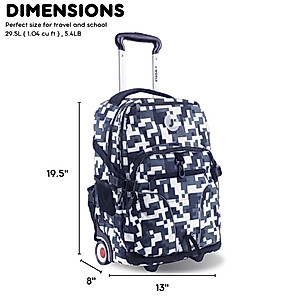 J World New York Lunar Rolling Backpack, Laptop Bag with Wheels, Camo, 19.5"