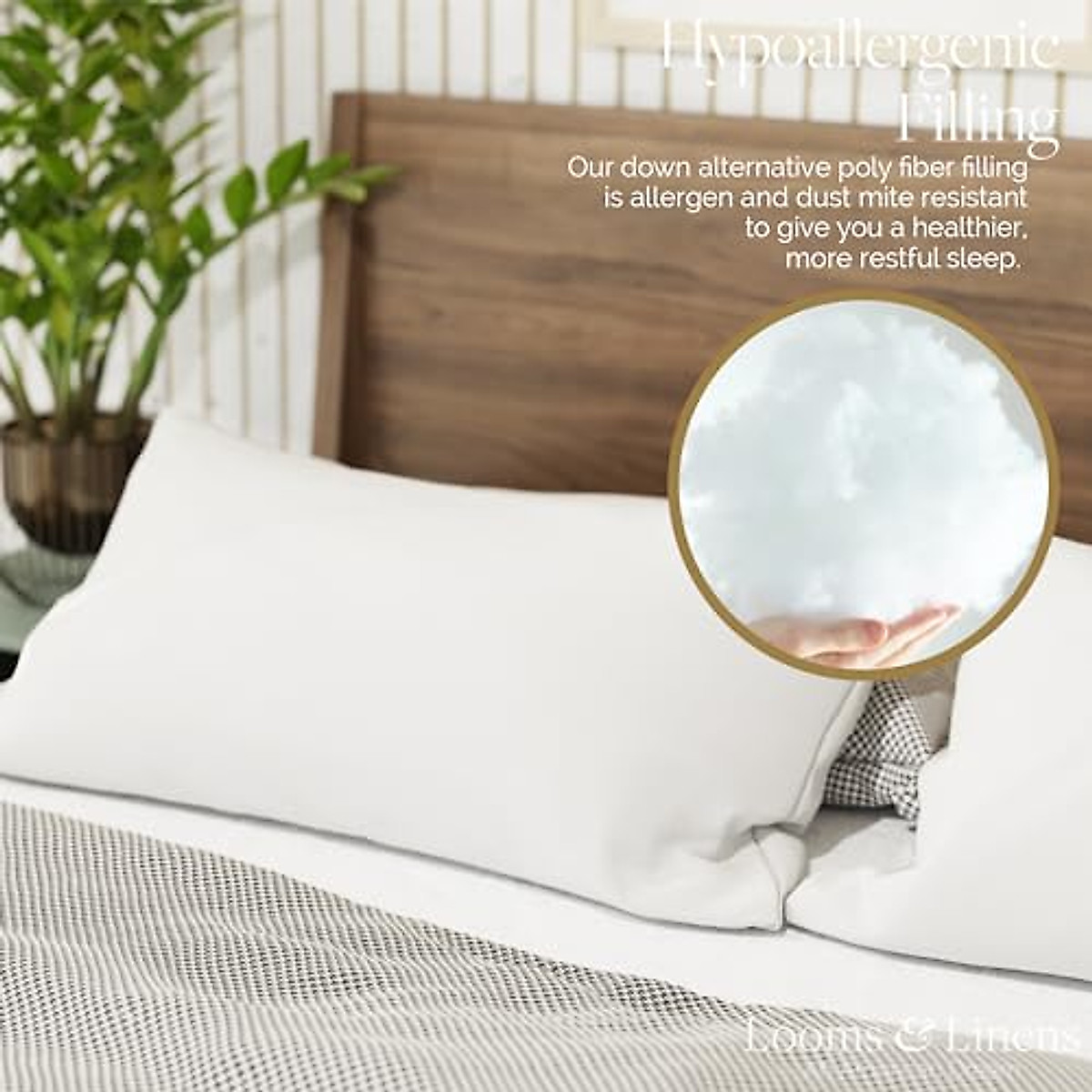 King Size Pillows for Bed Pillows Made in USA by Looms and Linens King Sham Insert Pillow 20 x 36 Flat Sleeping Pillow Insert for Bedroom Washable Pillow Inserts