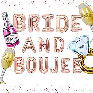 JeVenis Bride And Boujee Bachelorette Party Decor Bach Party Decorations Bride and Boujee Banner Diamond Ring Champagne Glass Balloons Champagne Bottle Balloon