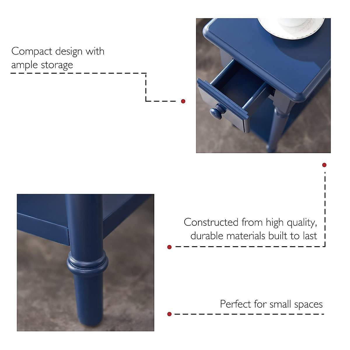 Leick Home Coastal Narrow Side Table, Navy Blue