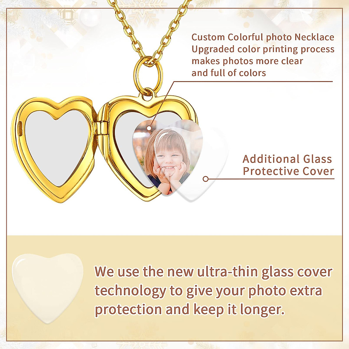 ChicSilver Gold Plated Personalized Heart Shape Locket Necklace for Women, Custom Memory Photo Forever in My Heart Sterling Silver Locket Necklace That Holds Picture, 18 Inch