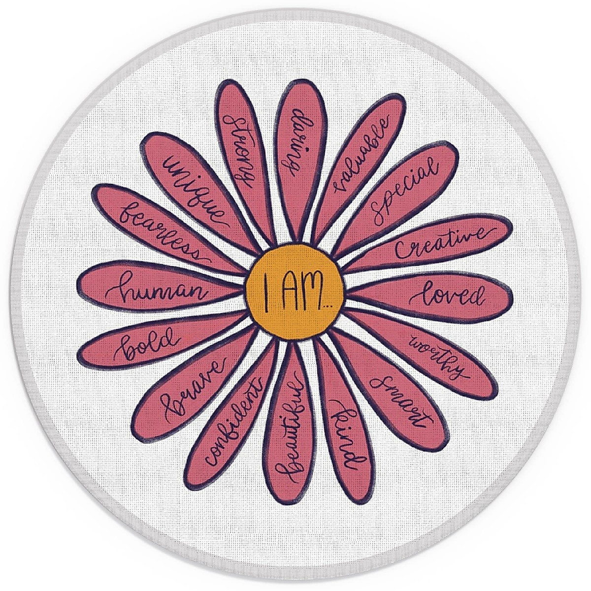 Udinaz Inspirational Quote Pink Daisy Flower I Am Positive Affirmations Round Non-Slip Rubber Mousepad 7.9″×7.9″ for Wireless Mouse Laptop Computer Gaming Office Dorm Home Desk,Girls Women Teens Gifts