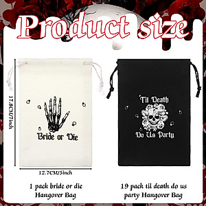 Paterr 20 Pcs Bachelorette Party Hangover Bags Set 5'' x 7'' Bride or Die Till Death Do Us Party Gothic Bachelorette Gift Bag Cotton Drawstring Party Favor Hangover Bags for Wedding Survival Recovery