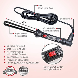 Le Angelique Reverse Tapered Curling Wand for a Unique Curly Look - 1/2 to 1 Inch (13-25mm) Conical Curler Iron with Glove and 2 Clips | 430F Instant Heat | Ceramic Coating | Dual Voltage - Black