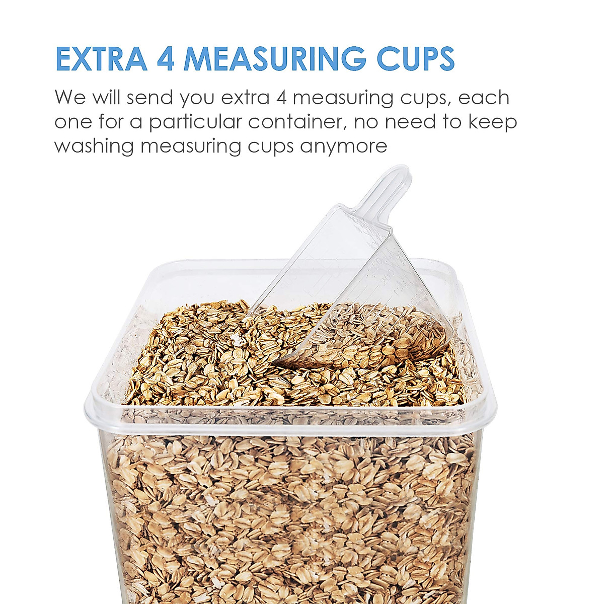 Vtopmart Food Storage Containers 2.5L / 84.5oz, 4 Pieces BPA Free Plastic Airtight Canister for Flour, Sugar, Baking Supplies, with 4 Measuring Cups and 24 Labels, Blue