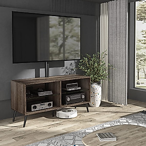 Rfiver Swivel Wood TV Stand with Mount for 32-70 Inch Flat Screen TVs, Entertainment Center with 4-Shelf Storage Cabinet for Media Console, Universal Floor TV Stand Cabinet for Home, Rustic Oak