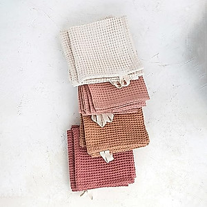 Creative Co-Op Square Woven Linen and Cotton Waffle Kitchen Multicolor, Set of 4 Dish Cloth, Multi