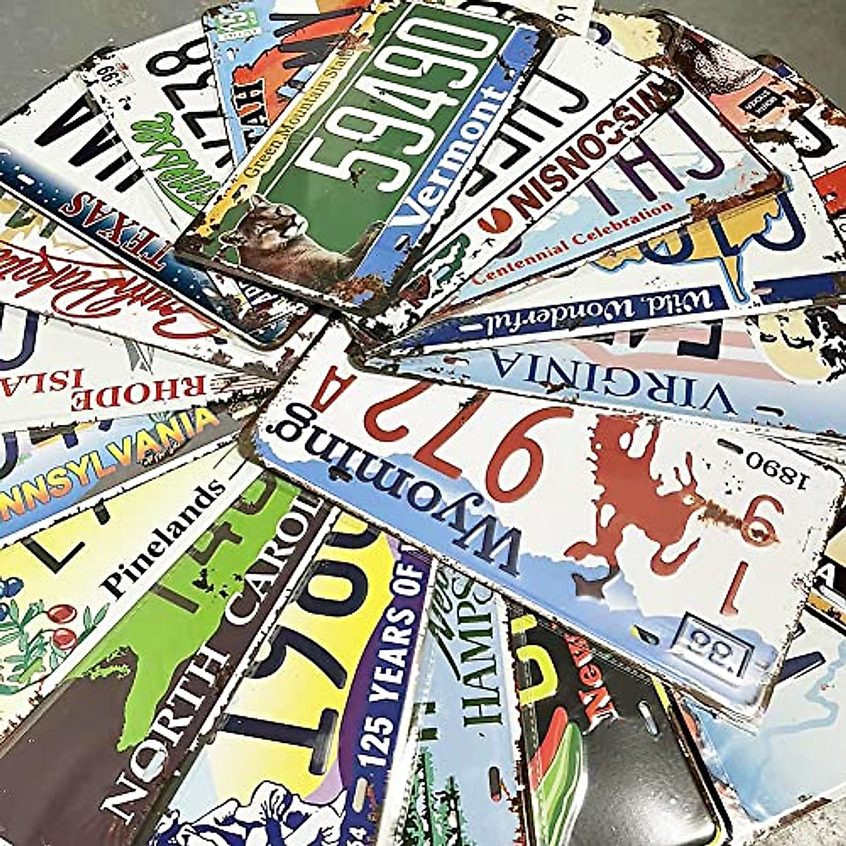 12 Vintage License Plates - 3D Embossed Retro Wall Art