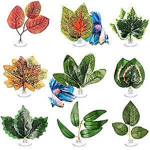9 Pieces Betta Hammock Bed Leaf Silk Plants Aquarium Pad Artificial Fish Tank Rest Spawning Bed with Suction Cup Aquarium Fish Tank Plant Leaves Decorations for Resting Simulating Habitat, 9 Styles