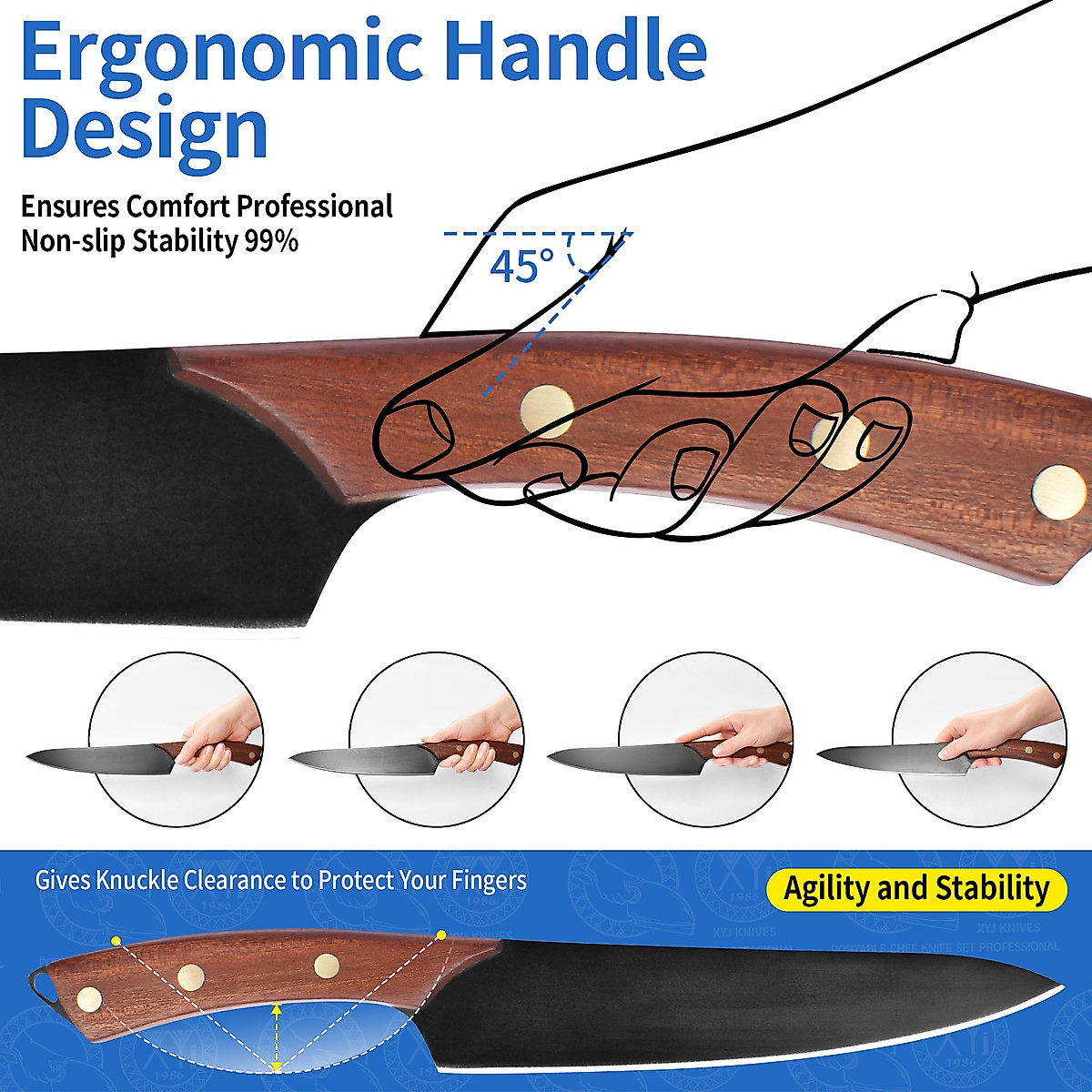 XYJ Portable Chef Knife Set Professional,Cleaver Kitchen Knives,Camping Vegetable Nakiri Knife,Brisket Boning Knives With Blade Guard,Carry Bag Set(6)