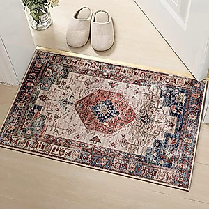 Falflor Area Rug 2'x 3' Vintage Distressed Entryway Rug Non Slip Indoor Door Mat Washable Throw Rug for Bedroom Low Pile Kitchen Floor Mat for Living Room Bathroom Laundry