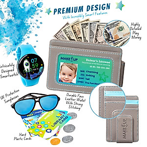 Realistic Toddler Pretend Play Toys I Toddler Toys for Girls & Boys Fake Money, Toddler Wallet Toy, Non Electronic Kids Play Phone & Smartwatch I Kids Pretend Play Birthday Gift for Age 2 & Up