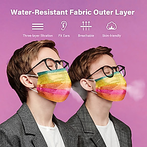 NiHealth 50PCS Stylish Disposable Face Masks for Adults - Breathable 3-Layer Non-Woven Fabric Coverings with Glamorous Glitter Sparkle Design (5 Iridescent Colors)