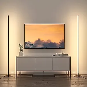 DEWENWILS 57.5" Minimalist LED Corner Floor Lamp, Set of 2 Modern Dimmable Mood Lighting, Standing Tall Floor Lamp for Living Room, Bedroom, Office, 3000K Warm White Light (Black)