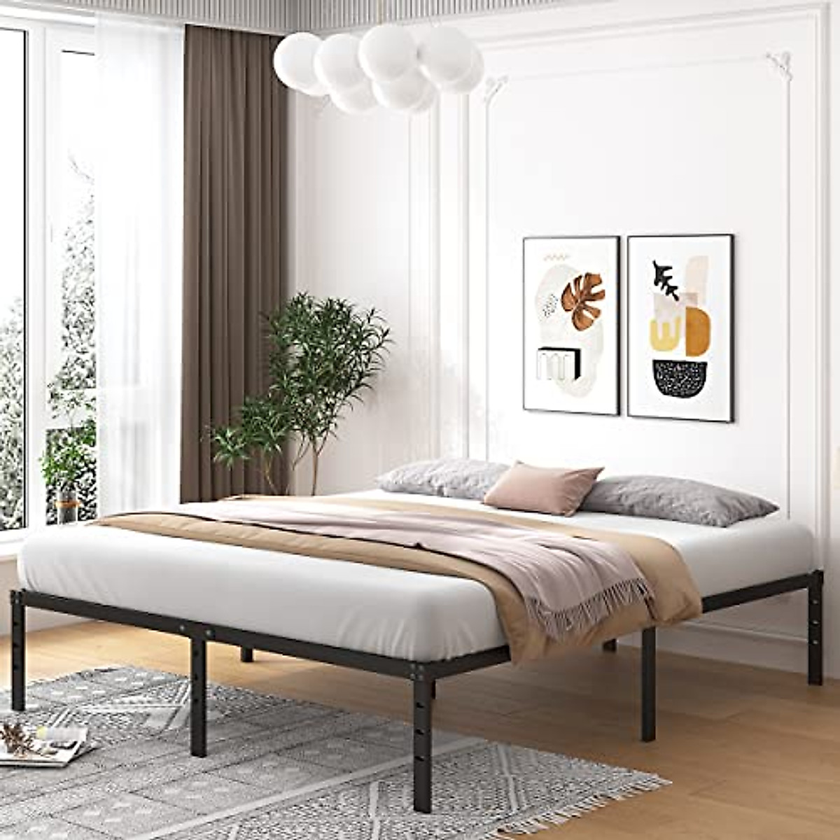 ALDRICH 18 Inch Metal California King Size Bed Frame - Black Basic Anti Squeak Steel Slats Cali Platform, Easy Assembly Heavy Duty Noise Free Cal Bedframes, No Box Spring Needed