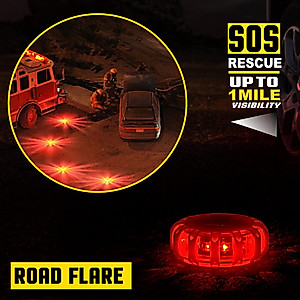 ZeroDark Road Flares LED Flashing Warning Light Emergency Roadside Safety Disc Highlights With Magnetic Base & Hook For Vehicles & Boat 1Pack