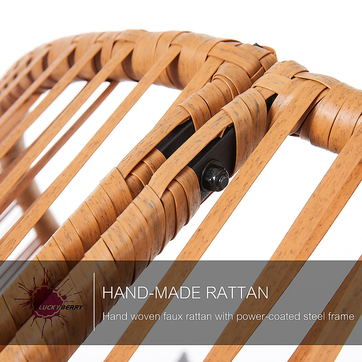 LUCKYBERRY Patio Outdoor & Indoor Egg Chair PE Rope Open Weave Egg Chair with Stand Lounge Chair for Front Porch, Backyard, Living Room, Bedroom,Beige