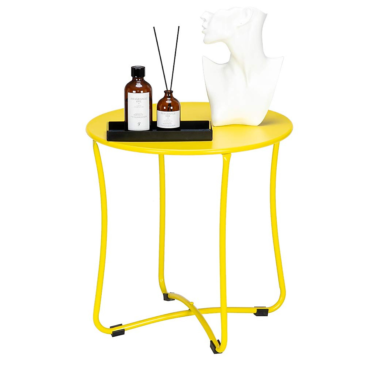 Volowoo Round Sofa Side End Table,Small End Table,Laptop Table,Waterproof Coffee Table Metal Frame Nightstand for Living Room,Bedroom,Patio&Office,Yellow