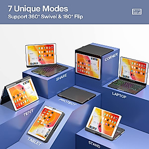 NOKBABO iPad 9th Generation Case with Keyboard 360° Rotatable Touchpad and 7 Color Backlight & Pencil Holder for iPad 9th/8th/7th Gen 10.2 inch & iPad Air 3rd Gen/iPad Pro 10.5 inch - Black