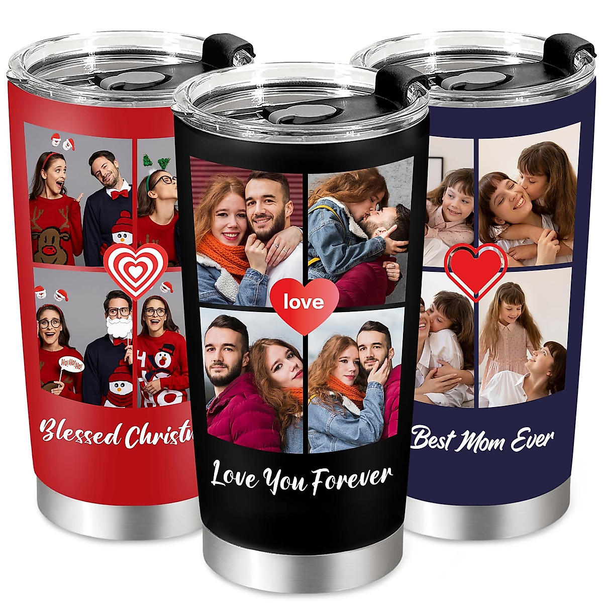 Personalized Tumbler with Pictures Text Name, Custom Photo Stainless Steel Tumblers 20oz, Personalized Travel Cup, Personalized Gifts for Women Men Dad Fathers Day Birthday
