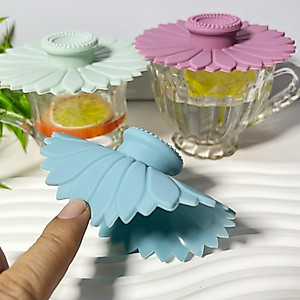 Sunflower Silicone Cup Covers (Set of 3), Multicolored Silicone Lids for Mugs, Cups, Flexible Mug Covers, Tea Pots, Hot Cup Lids for Coffee & Tea