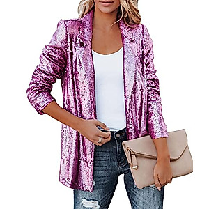 SEMATOMALA Women's Sequin Shiny Open Front Blazer Evening Party Sparkly Long Sleeve Slim Cardigan Coat RO-M