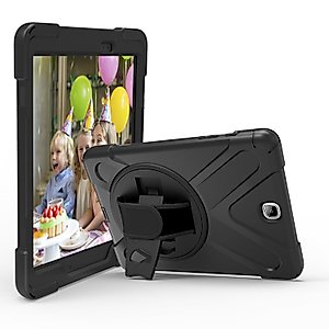 Galaxy Tab A 9.7 Case KIQ Full-Body Shock Proof Hybrid Heavy Duty Armor Protective Case for Samsung Galaxy Tab A 9.7 2015, SM-T550 with Kickstand and Screen Protector (Shield Black)