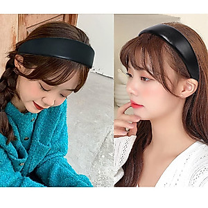 3 Pack Leather Headband for Women Wide PU Padded Headband Fashion Comfy Headbands Hairband for Women and Girls (No1(Black+Brown+Beige))
