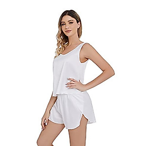 ACEAHIHA Satin Pajamas Set for Women U-neck Tank Top and Shorts Sleepwear Silk Pj Set S-XXL(as1, alpha, m, regular,regular, White)
