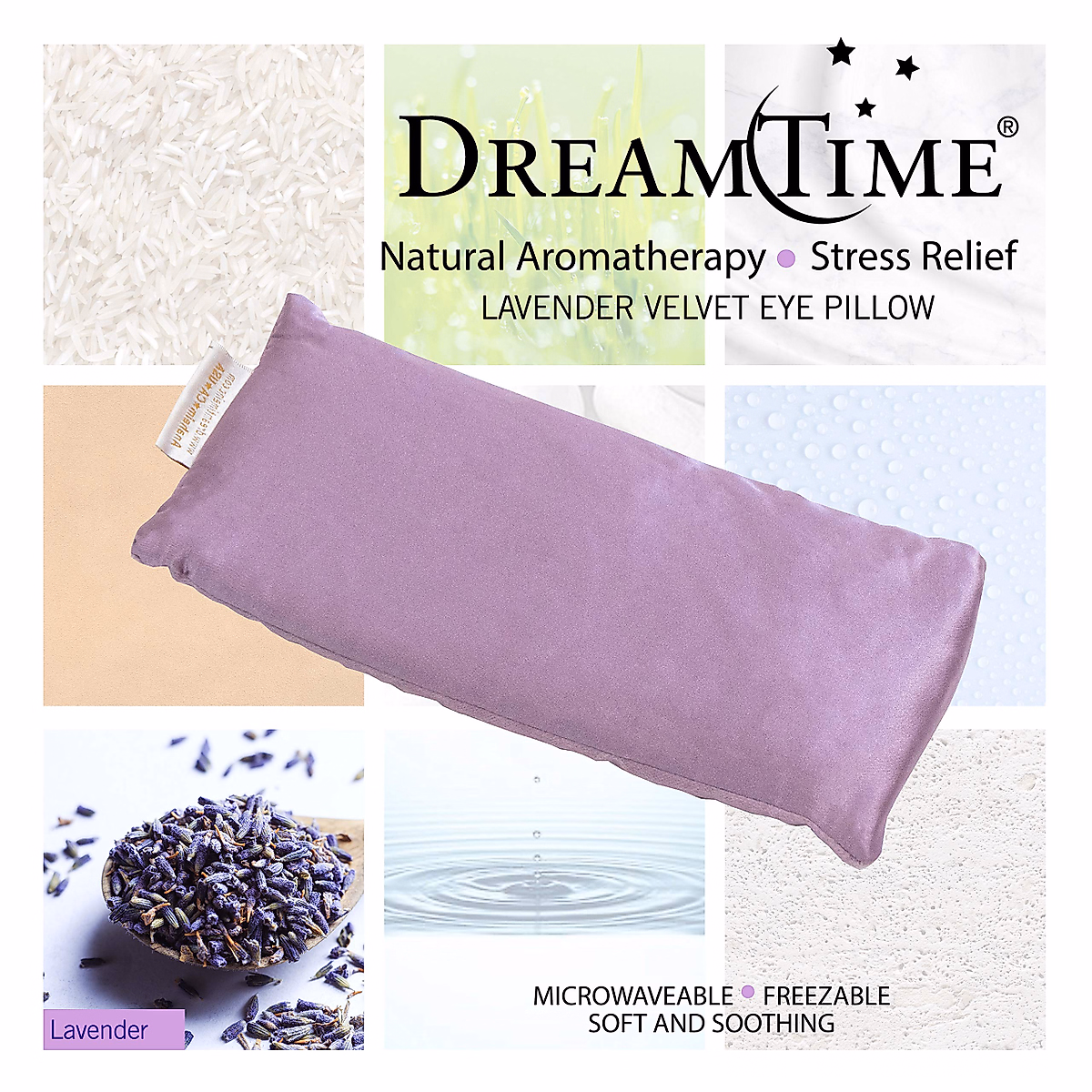 DreamTime Weighted Eye Pillow Mask, Lavender Velvet, Microwave or Freeze, Washable, 9.5x4.5 in, for Sleep, Yoga, Meditation, Relaxation