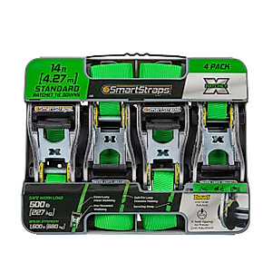 SmartStraps Ratchet Straps - 14ft GRN Premium RatchetX 4pk 1,500lb