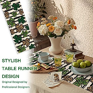 Seliem St. Patrick's Day Shamrock Clover Table Runner, Black Stripe Buffalo Polka Dot Leopard Kitchen Dining Table Decor Irish Burlap Home Decoration Indoor Outdoor Holiday Party Supply 13 x 72 Inches