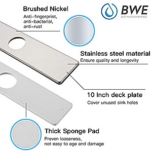 BWE Square 10 Inch Kitchen Sink Faucet Hole Cover Deck Plate Escutcheon Brushed Nickel