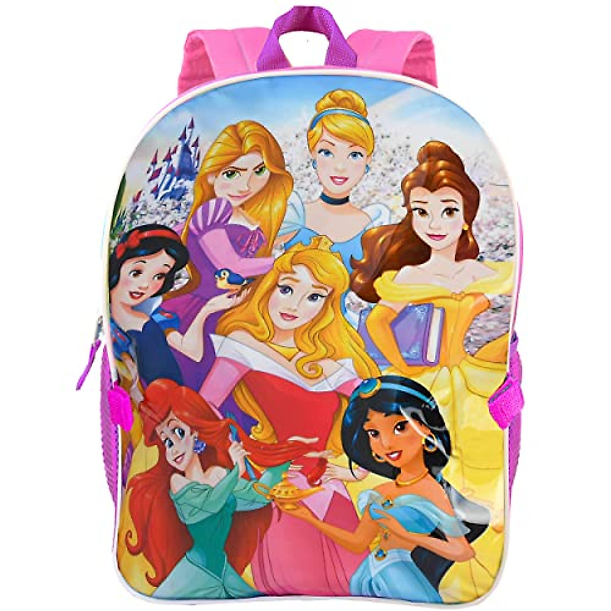 Disney Princess Backpack with Lunch Box for Girls Bundle ~ Deluxe 16" Princess School Bag, Lunch Bag, Water Bottle, Stickers, and More (Disney Princess School Supplies)